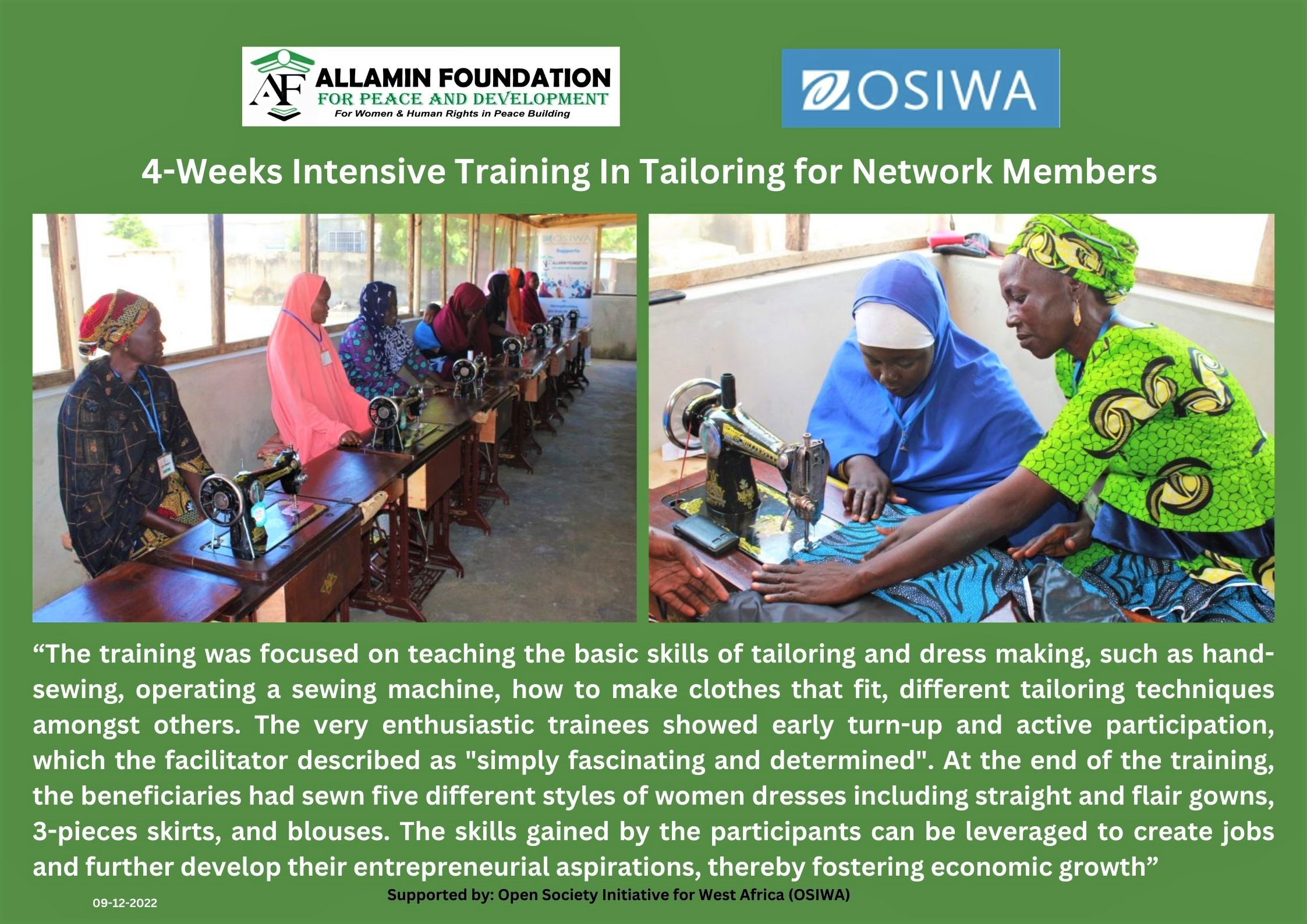 4-Weeks Intensive Training In Tailoring for Network Members – Allamin ...